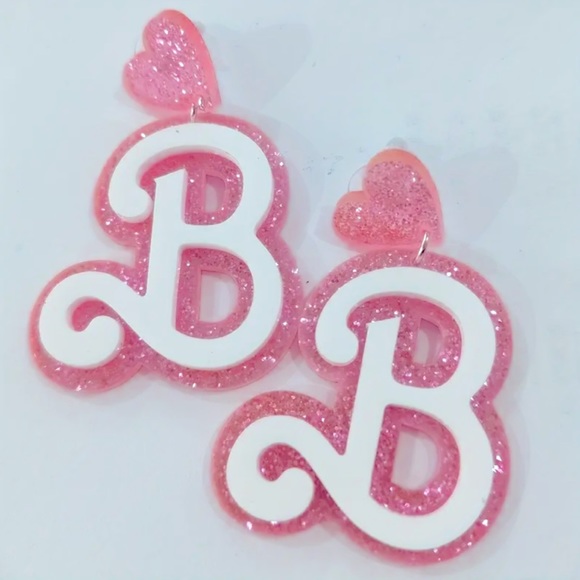 Jewelry | Pink Barbie Letter B Hook Earrings Glitter Acrylic Cute ...